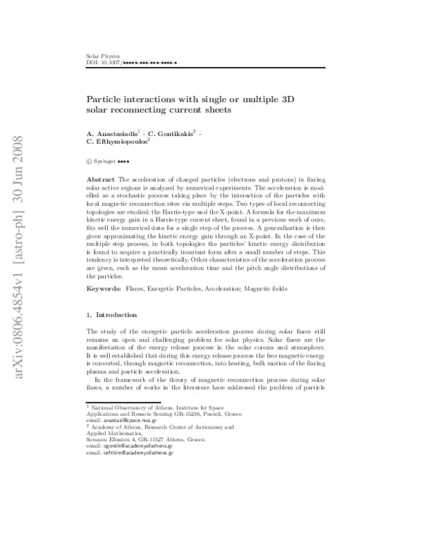 (PDF) Particle Interactions with Single or Multiple 3D Solar ...