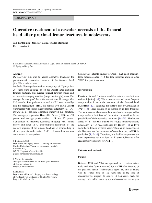 (PDF) Operative treatment of avascular necrosis of the femoral head ...