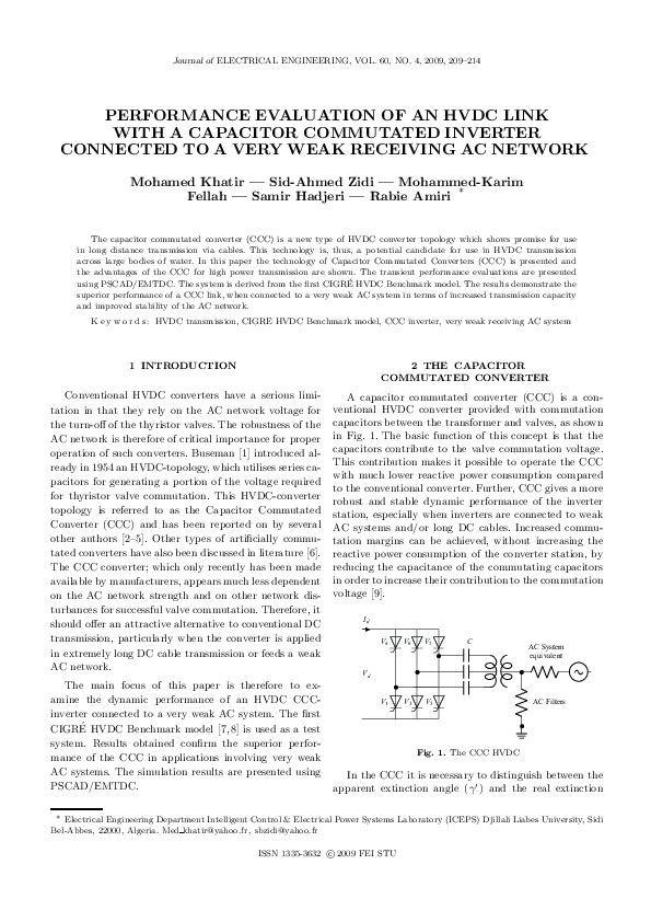Pdf Performance Evaluation Of An Hvdc Link With A Capacitor Commutated Inverter Connected To A