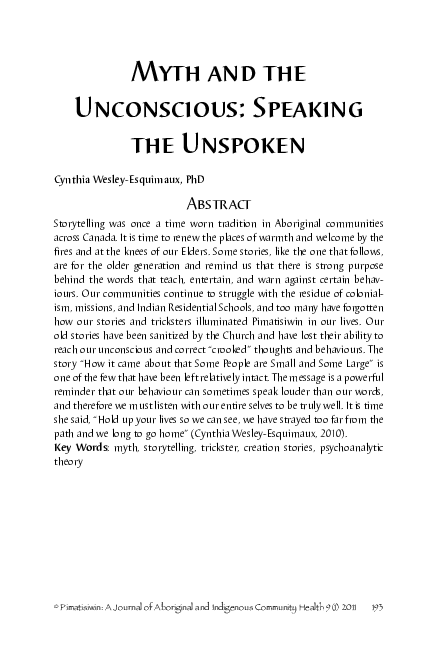 (PDF) Myth and the Unconscious: Speaking the Unspoken