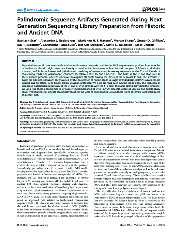 (PDF) Palindromic Sequence Artifacts Generated during Next Generation ...