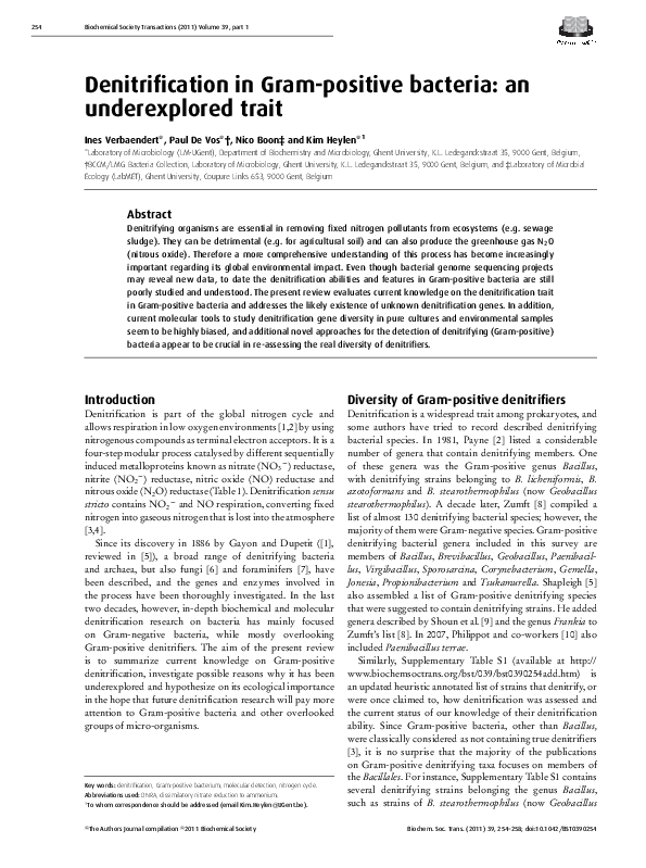 (PDF) Denitrification in Gram-positive bacteria: an underexplored trait