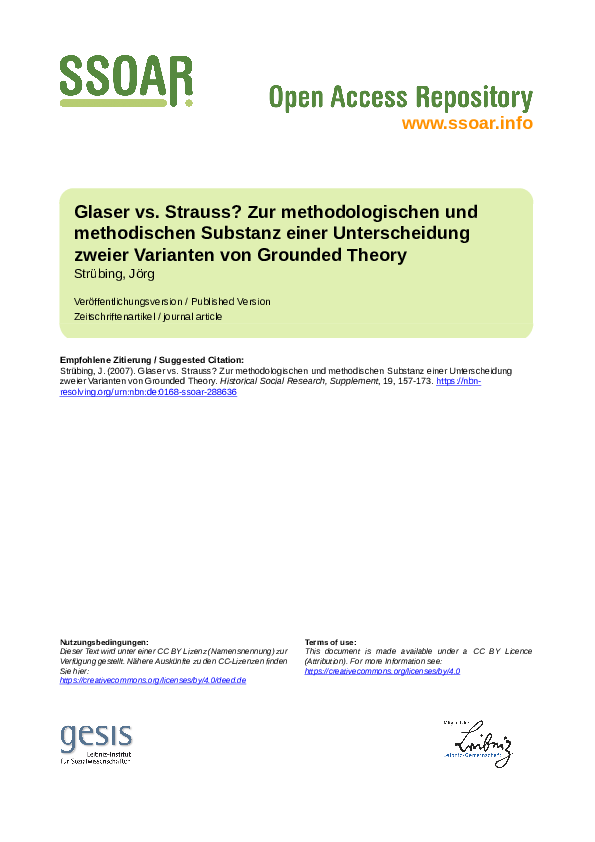 (PDF) Glaser vs. Strauss? Zur methodologischen und methodischen ...