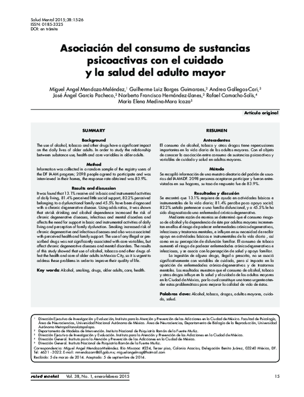 (PDF) Asociación del consumo de sustancias psicoactivas con el cuidado y la salud del adulto mayor