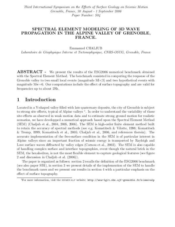 Pdf Spectral Element Modeling Of 3d Wave Propagation In The Alpine Valley Of Grenoble France