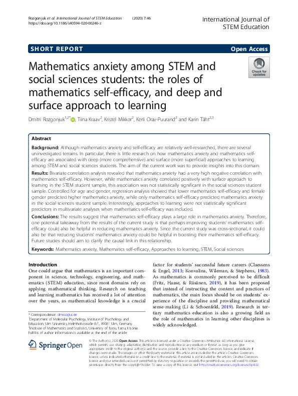(PDF) Mathematics anxiety among STEM and social sciences students: the ...