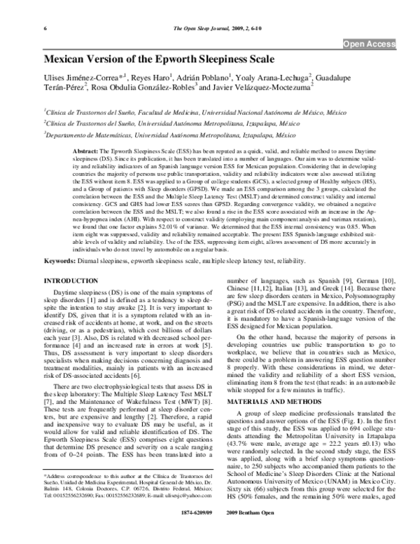 (PDF) Mexican Version of the Epworth Sleepiness Scale