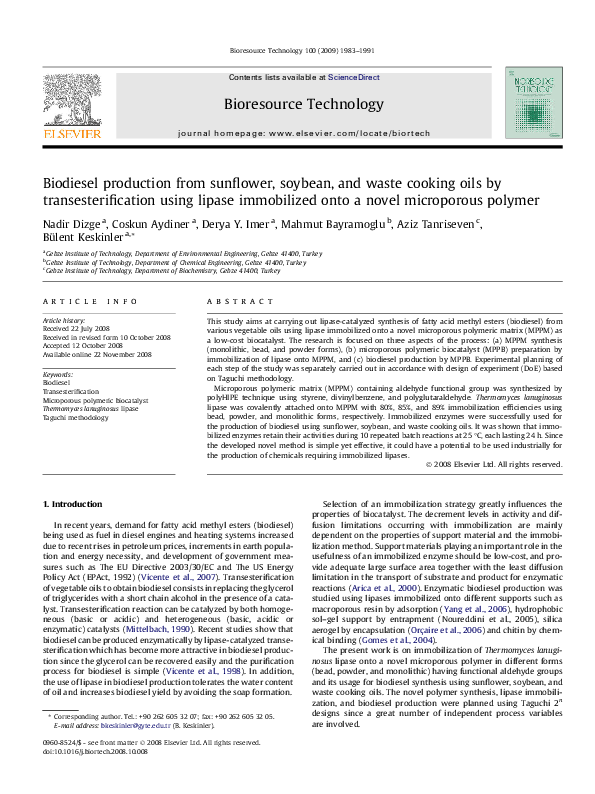 (PDF) Biodiesel production from sunflower, soybean, and waste cooking ...
