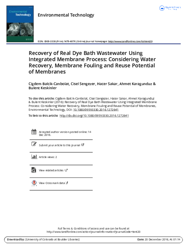 (PDF) Recovery of real dye bath wastewater using integrated membrane ...