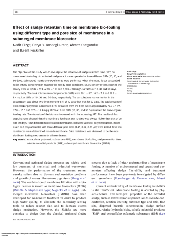 (PDF) Effect of sludge retention time on membrane bio-fouling using ...