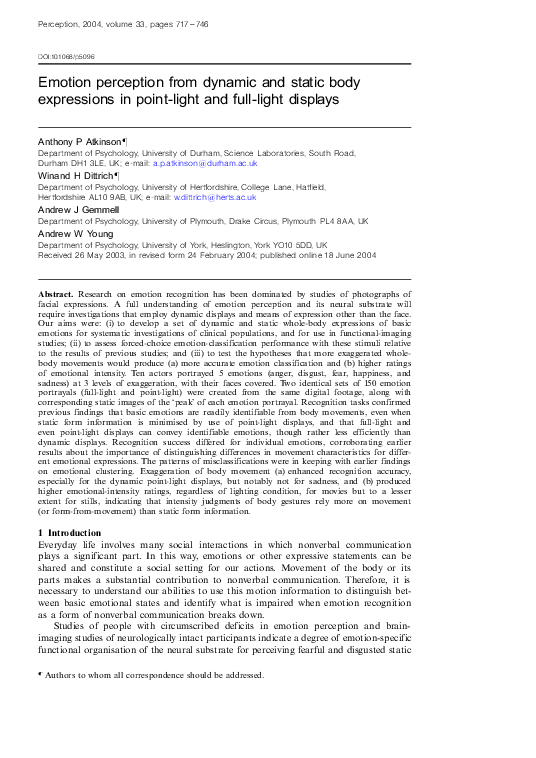 (PDF) Emotion Perception from Dynamic and Static Body Expressions in ...