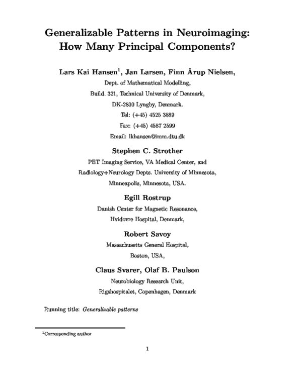 (PDF) Generalizable Patterns in Neuroimaging: How Many Principal Components?