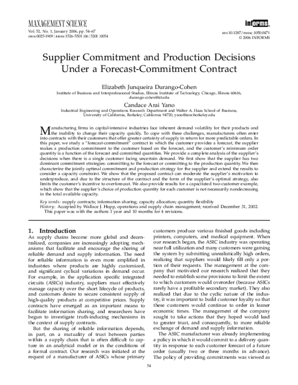(PDF) Supplier Commitment and Production Decisions Under a Forecast ...