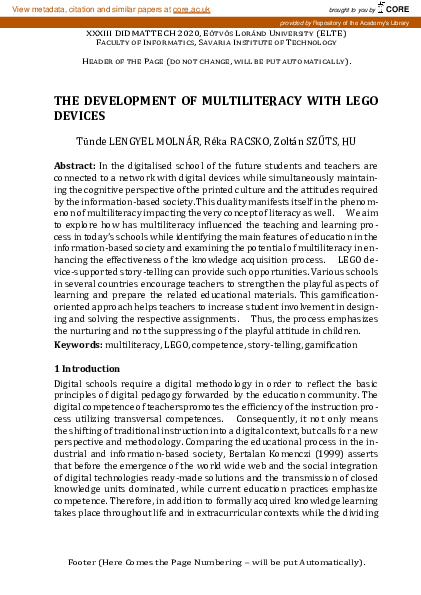 (PDF) The development of multiliteracy with LEGO devices