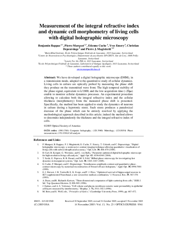 (PDF) Measurement of the integral refractive index and dynamic cell ...