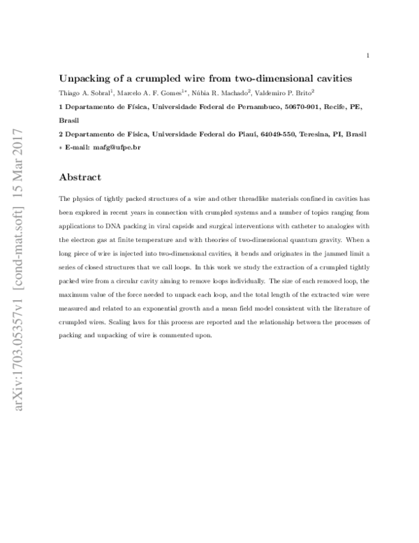 (PDF) Unpacking of a Crumpled Wire from Two-Dimensional Cavities