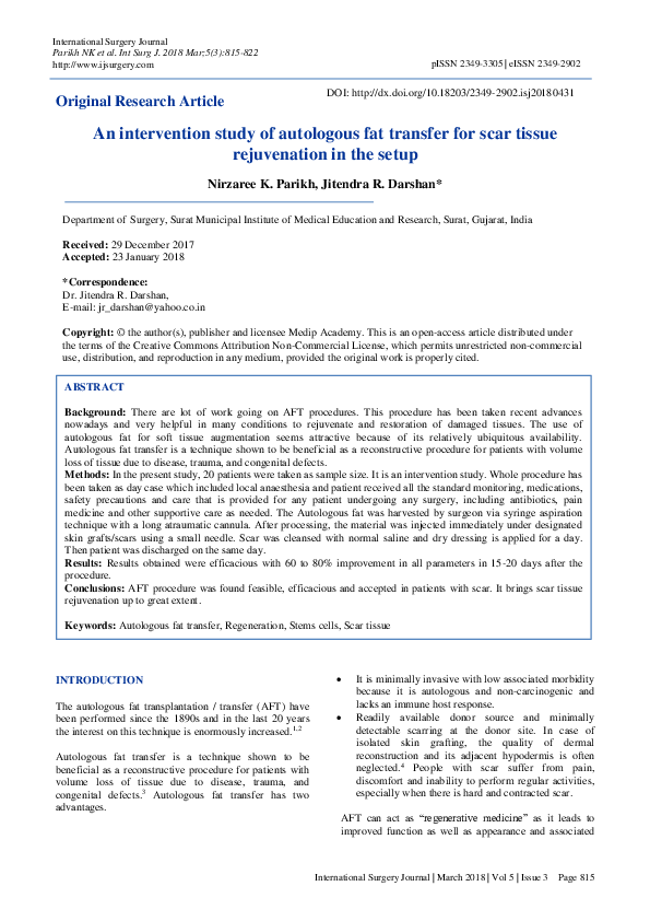 (PDF) An intervention study of autologous fat transfer for scar tissue ...
