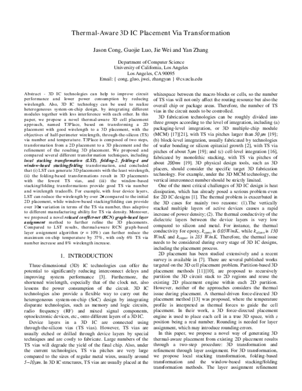 Pdf Thermal Aware 3d Ic Placement Via Transformation Jason Jingsheng Cong