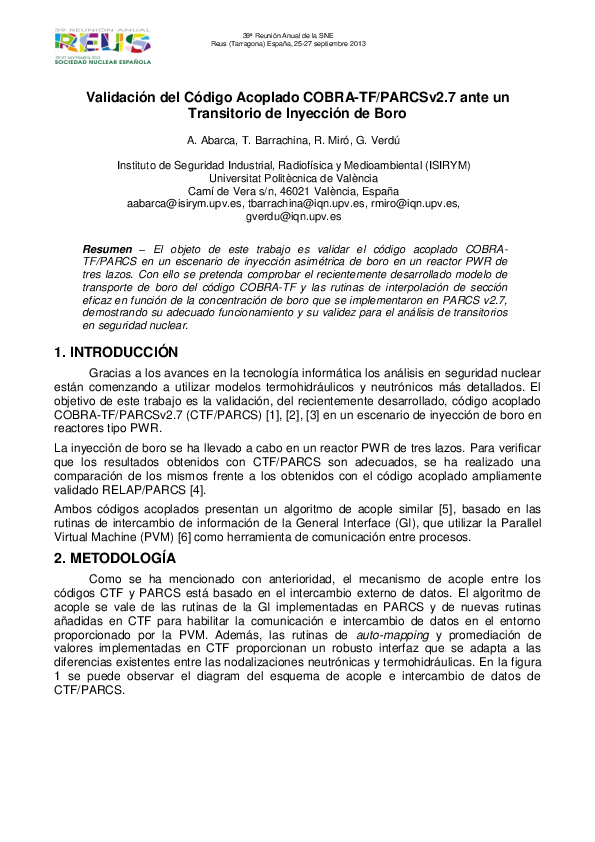 (PDF) Validación del código acoplado COBRA-TF/PARCSv2.7 ante un ...