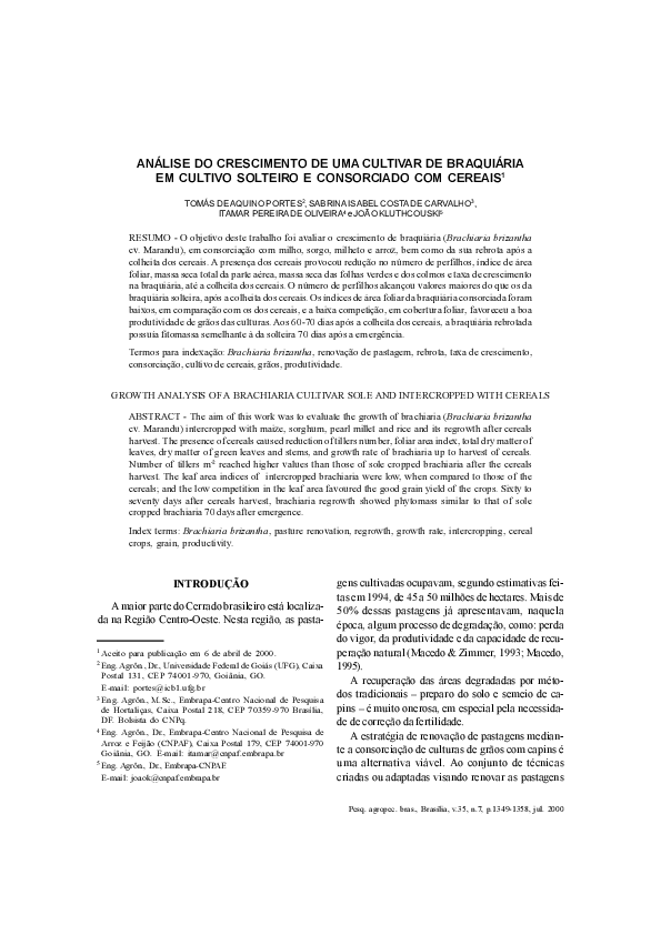 (PDF) Growth analysis of a Brachiaria cultivar monocropped and ...