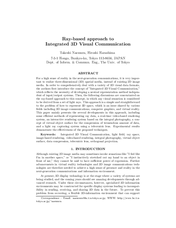 (PDF) Ray-based approach to integrated 3D visual communication