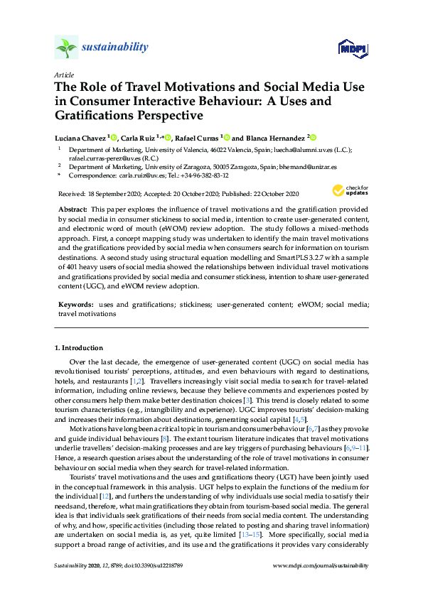 (PDF) The Role of Travel Motivations and Social Media Use in Consumer Interactive Behaviour: A ...