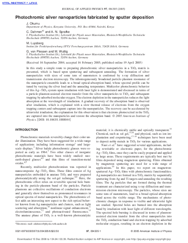 (PDF) Photochromic silver nanoparticles fabricated by sputter ...