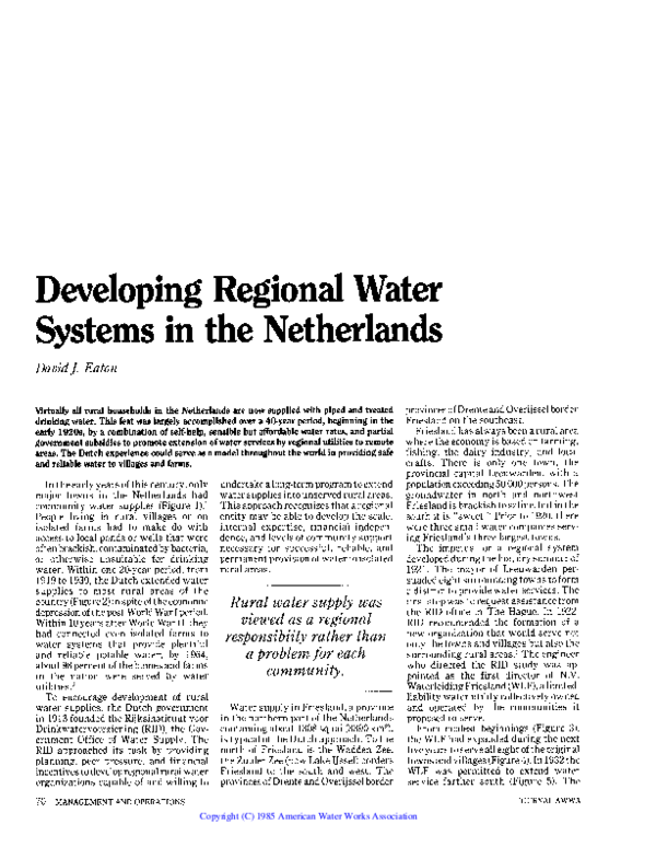 (PDF) Developing Regional Water Systems in the Netherlands