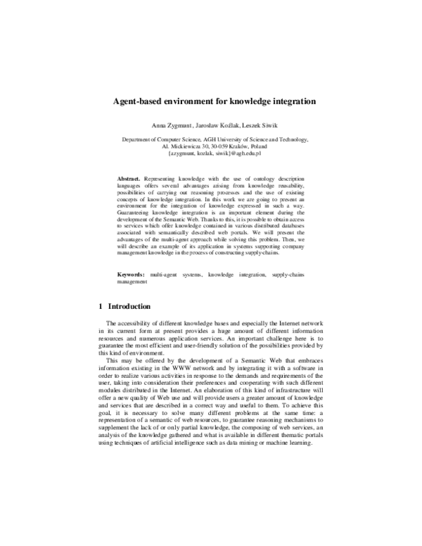 (PDF) Agent-Based Environment for Knowledge Integration