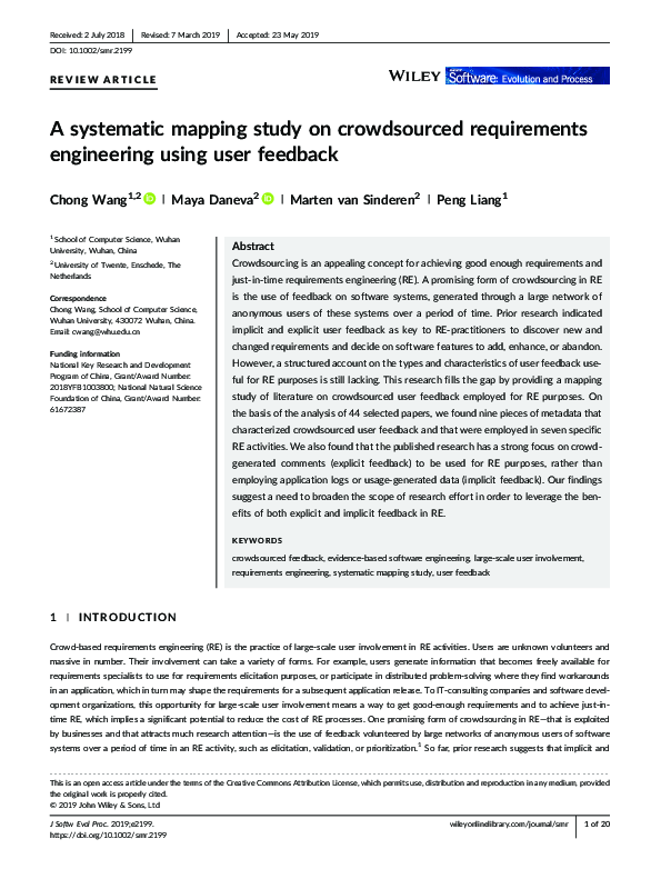 (PDF) A systematic mapping study on crowdsourced requirements engineering using user feedback