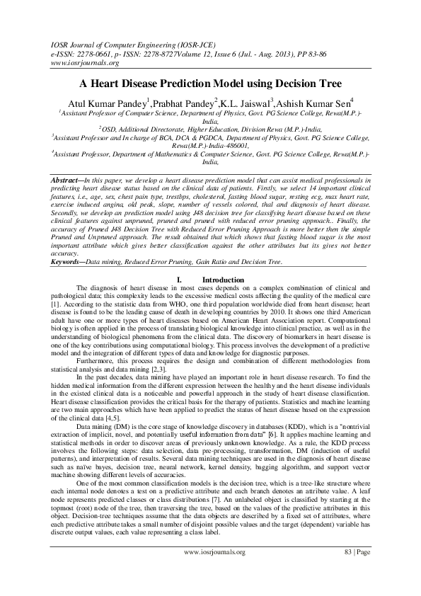 (PDF) A Heart Disease Prediction Model using Decision Tree