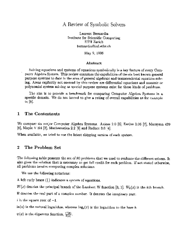 (PDF) A review of symbolic solvers