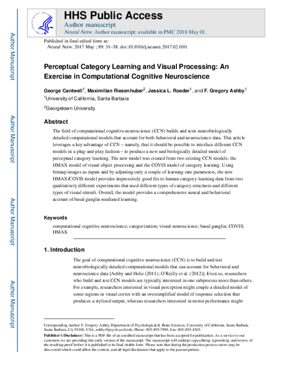 (PDF) Perceptual category learning and visual processing: An exercise ...