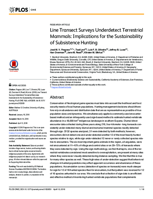 (PDF) Line Transect Surveys Underdetect Terrestrial Mammals ...