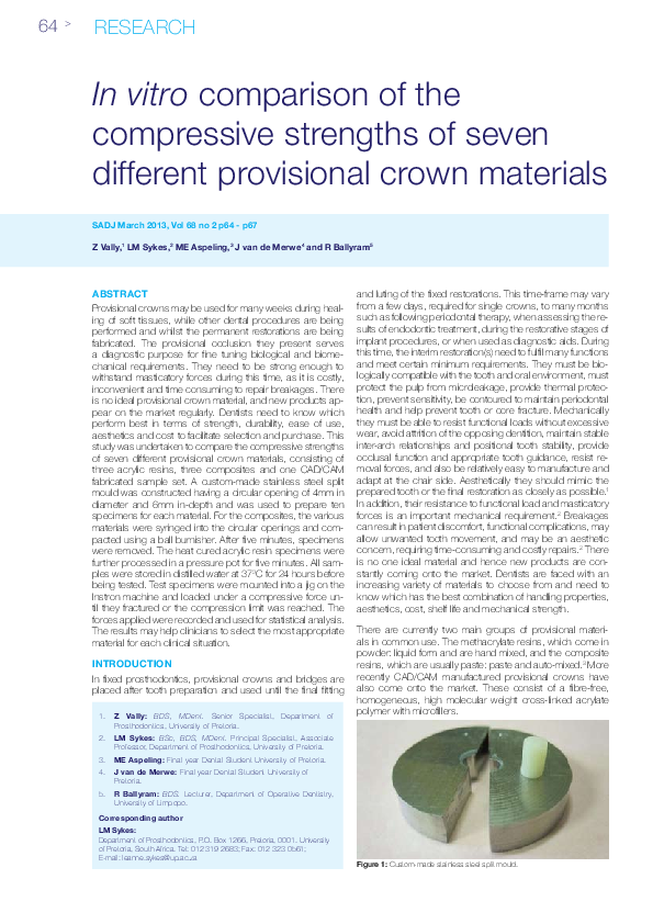(PDF) In vitro comparison of the compressive strengths of seven ...