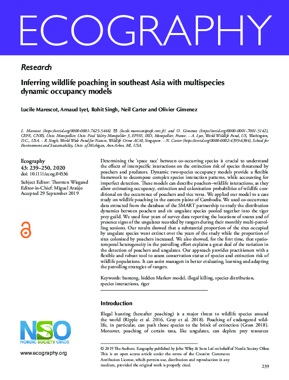 Pdf Inferring Wildlife Poaching In Southeast Asia With Multispecies