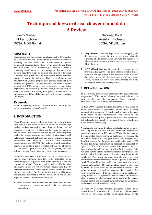 (PDF) Techniques of keyword search over cloud data A Review