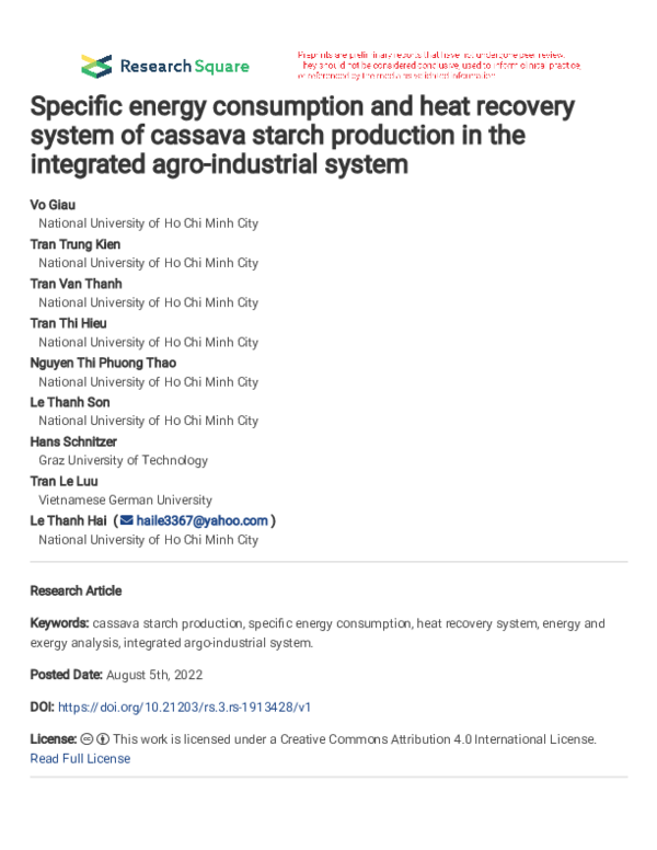 (PDF) Specific energy consumption and heat recovery system of cassava ...