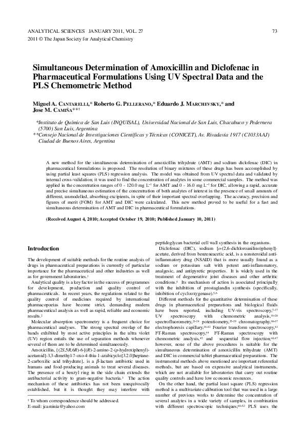(PDF) Simultaneous determination of amoxicillin and potassium clavulanate in combined medicinal ...
