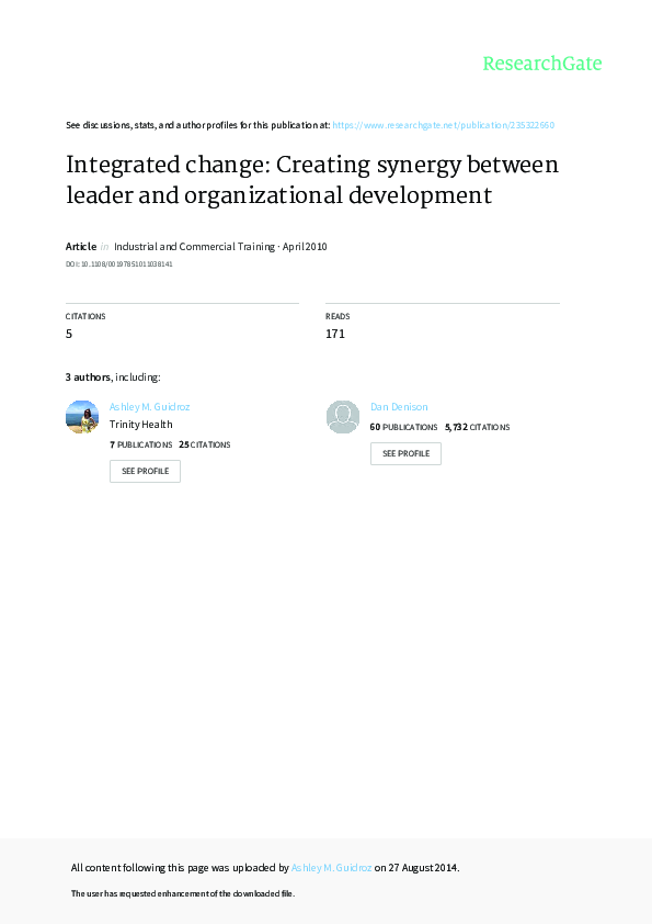 (PDF) Synergizing Leadership Development and Organizational Change
