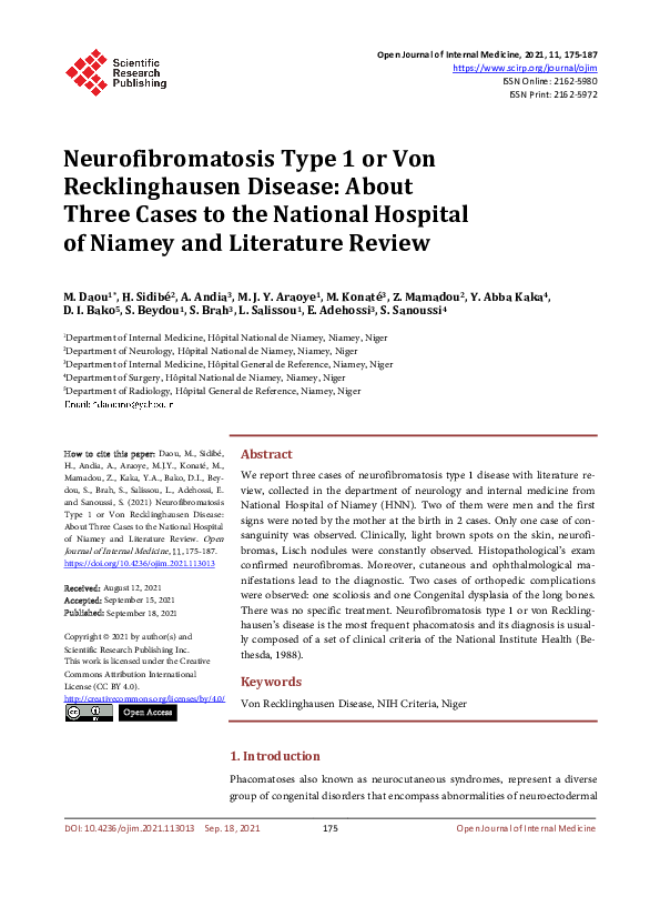(PDF) Neurofibromatosis Type 1 or Von Recklinghausen Disease: About ...