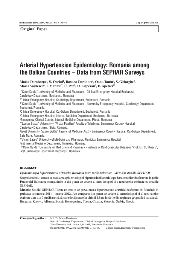 (PDF) Arterial Hypertension Epidemiology: Romania among the Balkan ...