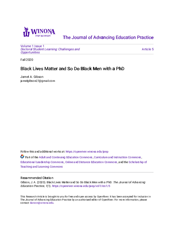 (PDF) Black Lives Matter and So Do Black Men with a PhD | Jamel Gibson ...