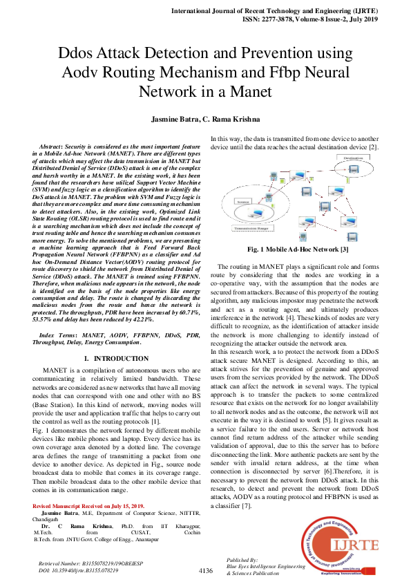 (PDF) Ddos Attack Detection and Prevention using Aodv Routing Mechanism and FFBP Neural Network ...