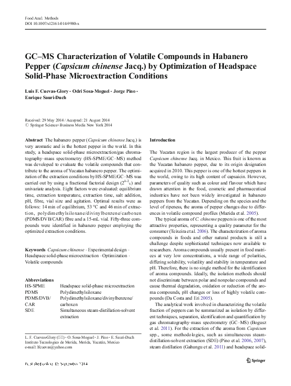 (PDF) GC–MS Characterization of Volatile Compounds in Habanero Pepper (Capsicum chinense Jacq ...