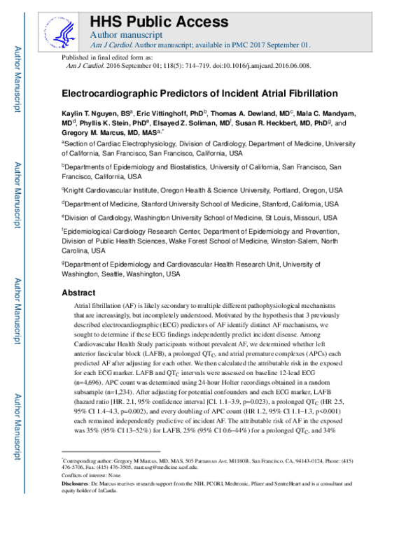 Pdf Electrocardiographic Predictors Of Incident Atrial Fibrillation