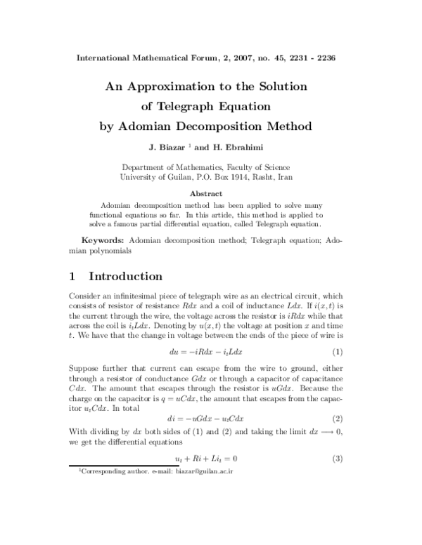 (PDF) An approximation to the solution of telegraph equation by ...
