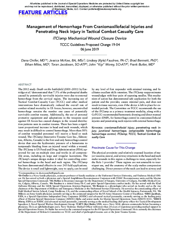 (PDF) Management of Hemorrhage From Craniomaxillofacial Injuries and ...