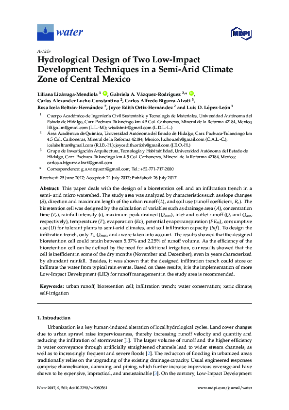 (PDF) Hydrological Design of Two Low-Impact Development Techniques in a Semi-Arid Climate Zone ...