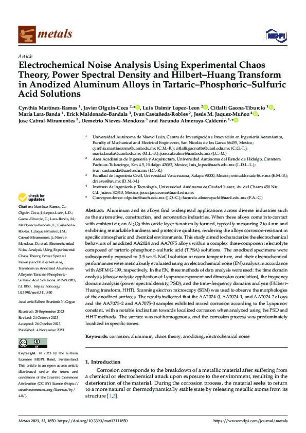 (PDF) Electrochemical Noise Analysis Using Experimental Chaos Theory ...